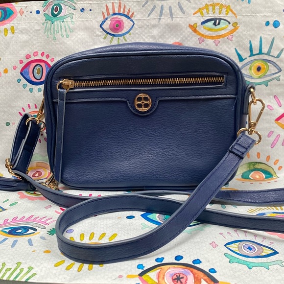 IMAN | Bags | Classic Iman Navy Blue Pebbled Leather Iman Crossbody ...